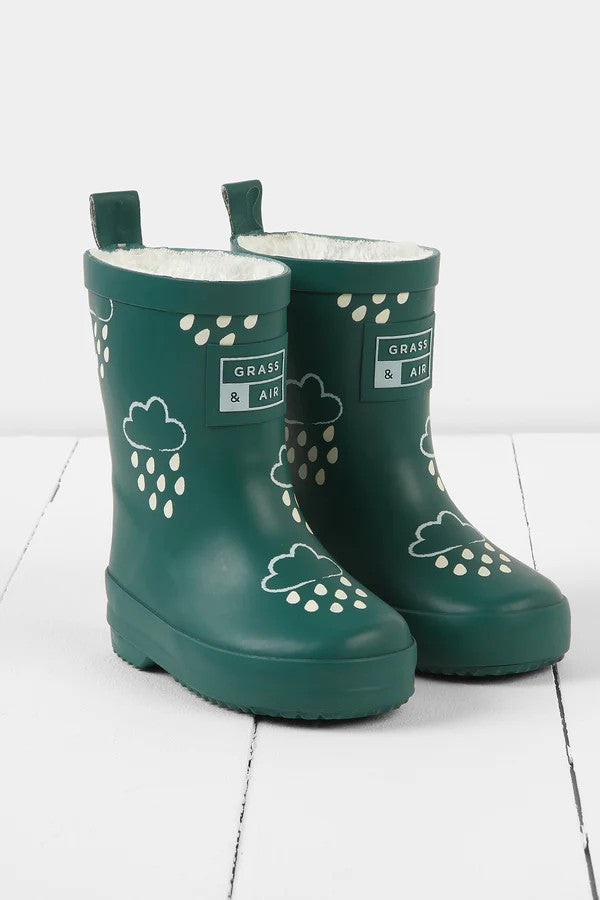 Grass & Air: Spruce Green Colour-Changing Kids Wellies – Acorn & Pip