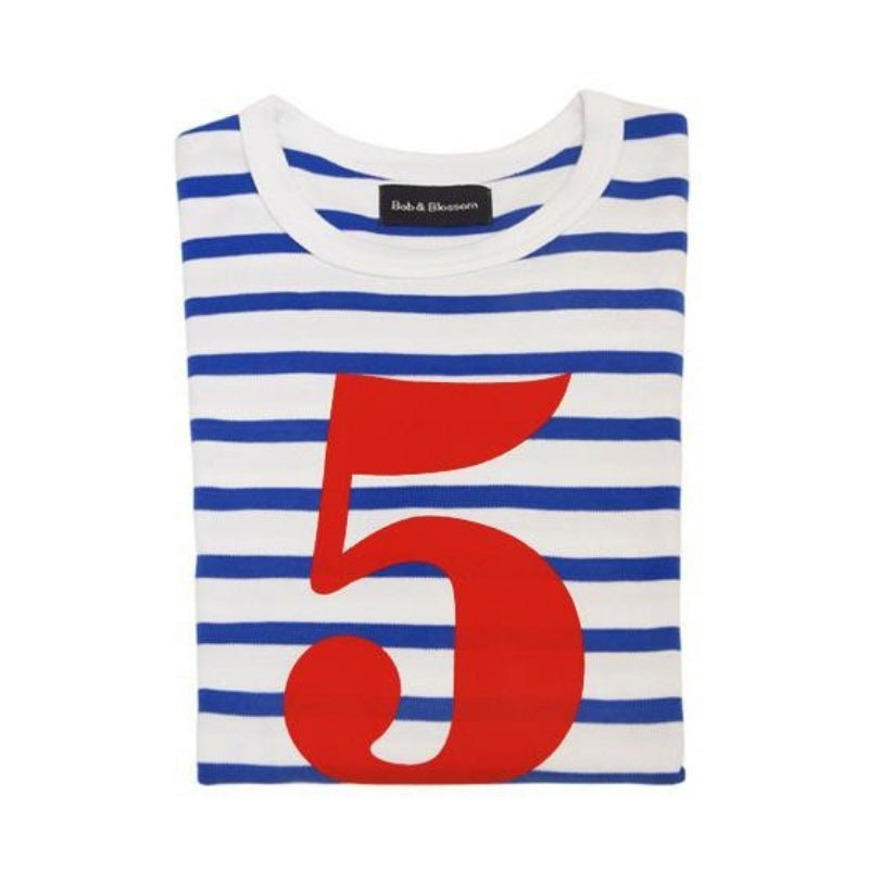 French Blue & Cream White Stripe Number 5 T-Shirt at Acorn & Pip.