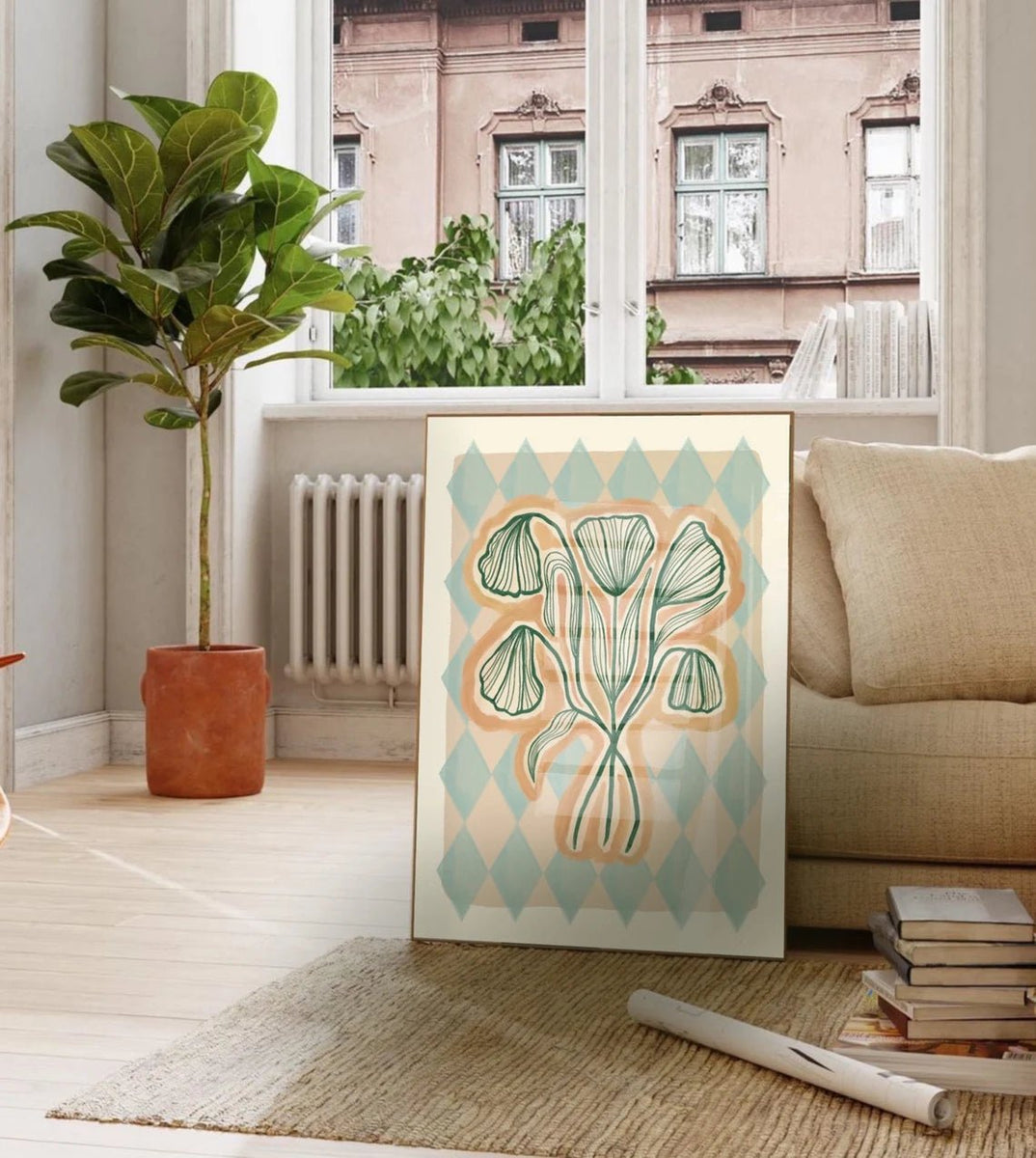 Kate Fox Design: Beige Flowers - A4 Print – Acorn & Pip